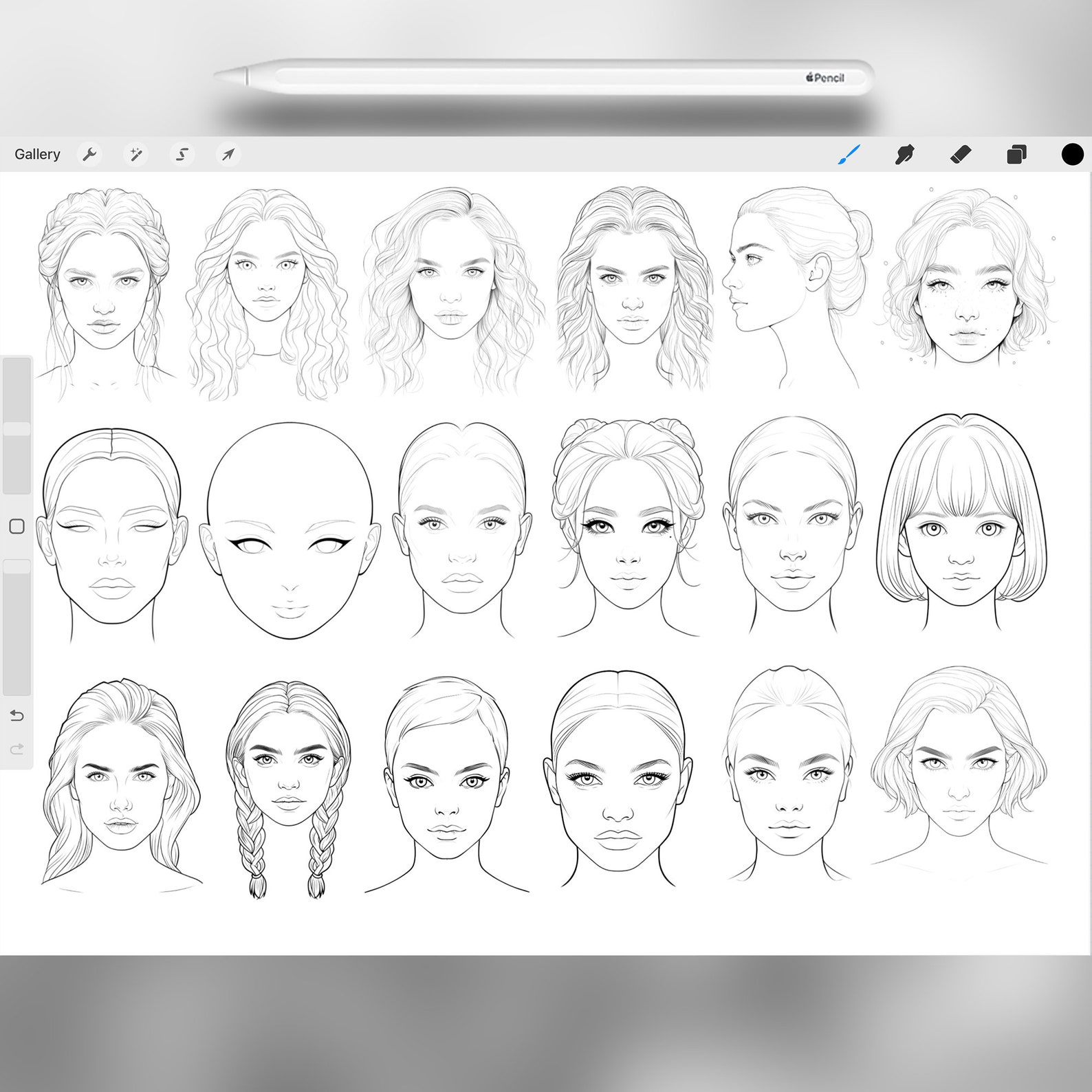 110 Procreate Female Head Stamps Part 3 Procreate Woman Head Stamp ...