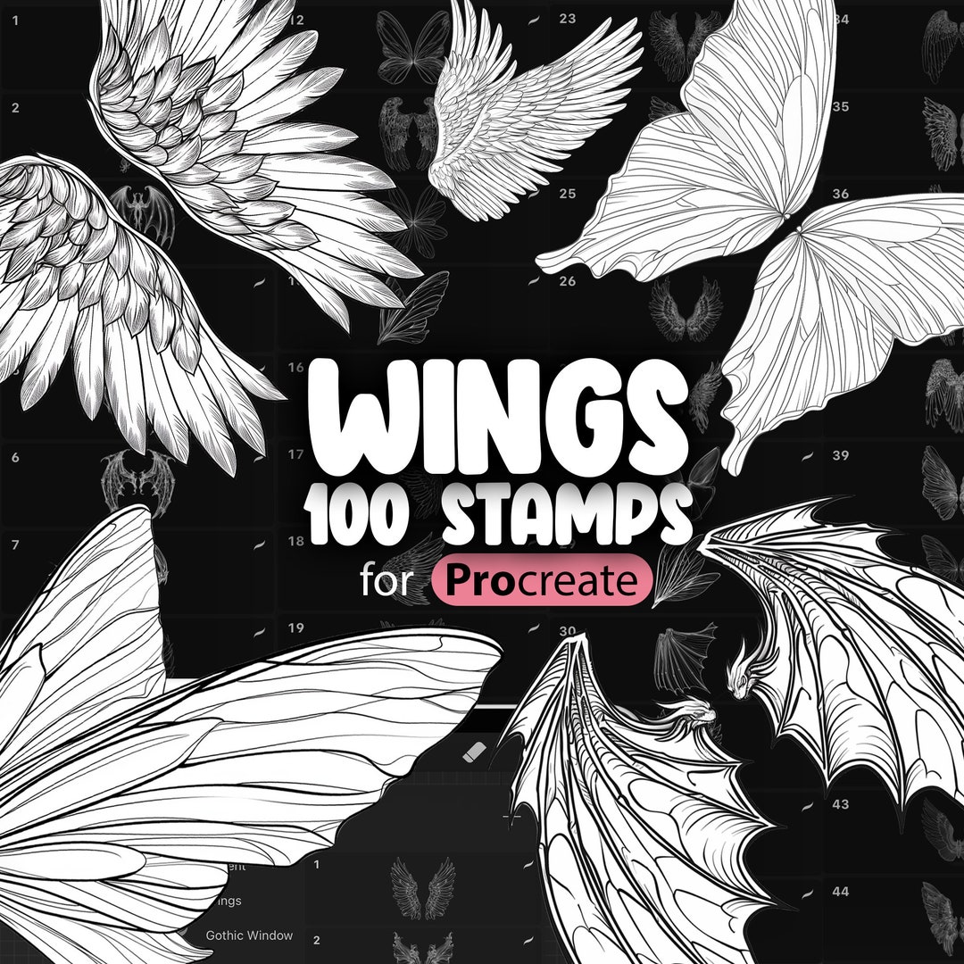 100 Procreate Angel Wings Stamp Brushes Procreate Dragon Wings Stamp ...