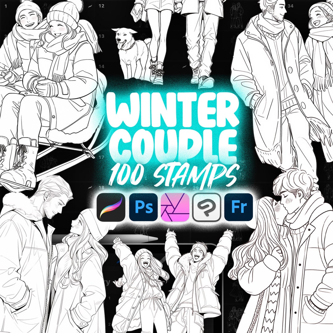 100 Procreate Winter Couple Stamps | Procreate Christmas Couple Stamp ...