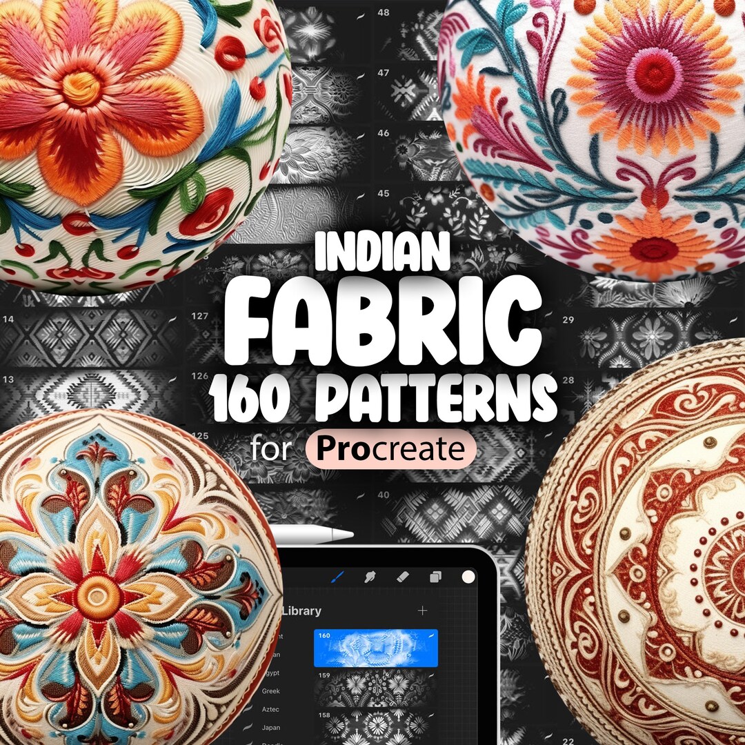 160 Procreate Indian Patterns | Traditional Indian Embroidery Fabric ...