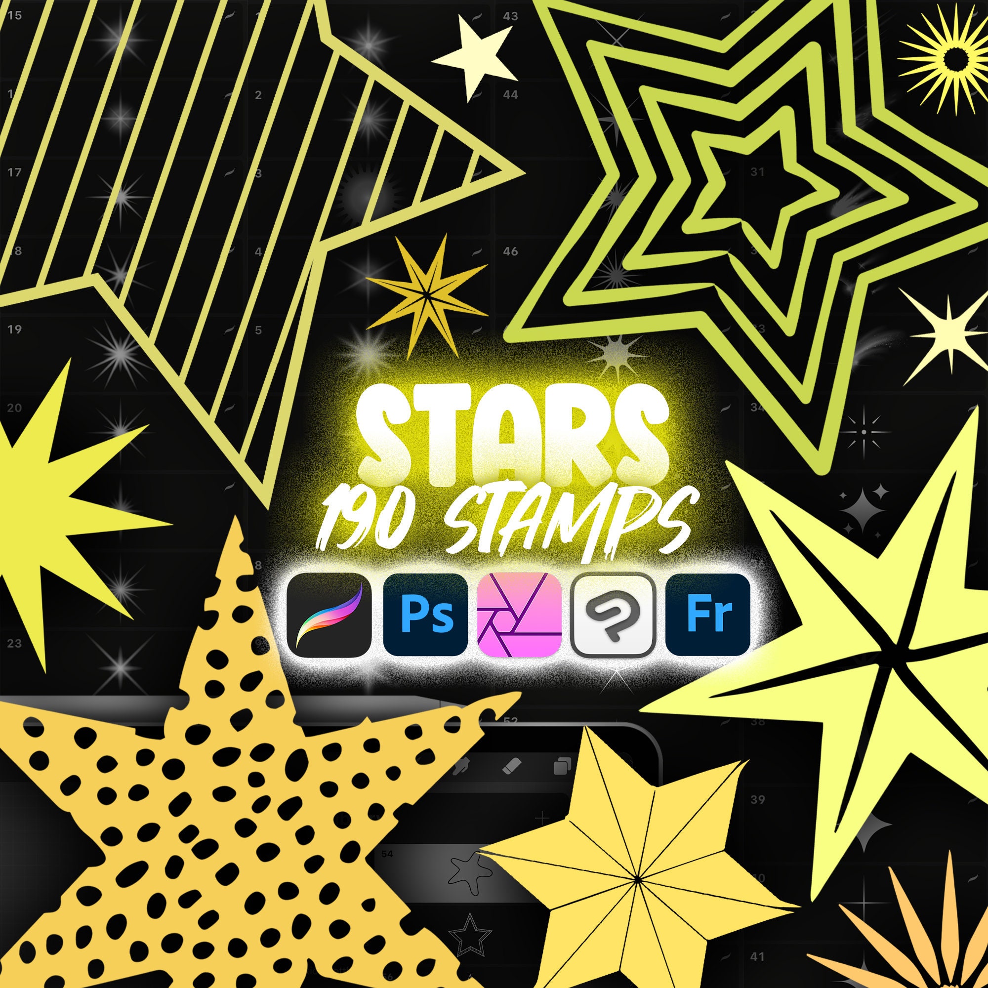 190 Procreate Stars Stamp Brushes | Photoshop Abstract Star Brush ...