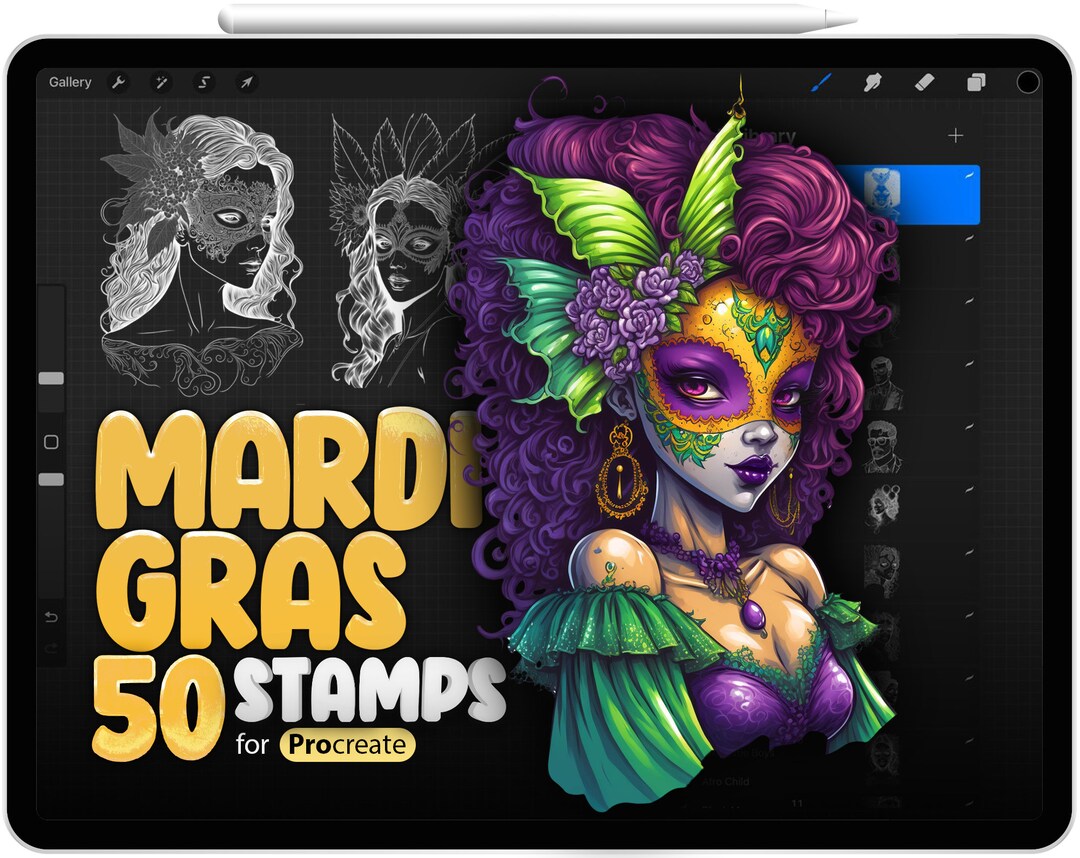 50 Procreate Mardi Gras Stamp Brushes, Procreate Girl Woman Female ...