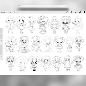 120 Procreate Cute Chibi Girls Stamp Brushes | Procreate Chibi ...
