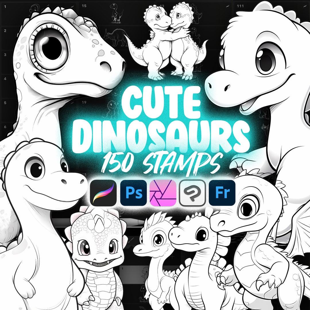 150 Procreate Cute Dinosaurs Stamps | Procreate Dino Stamp Brushes ...