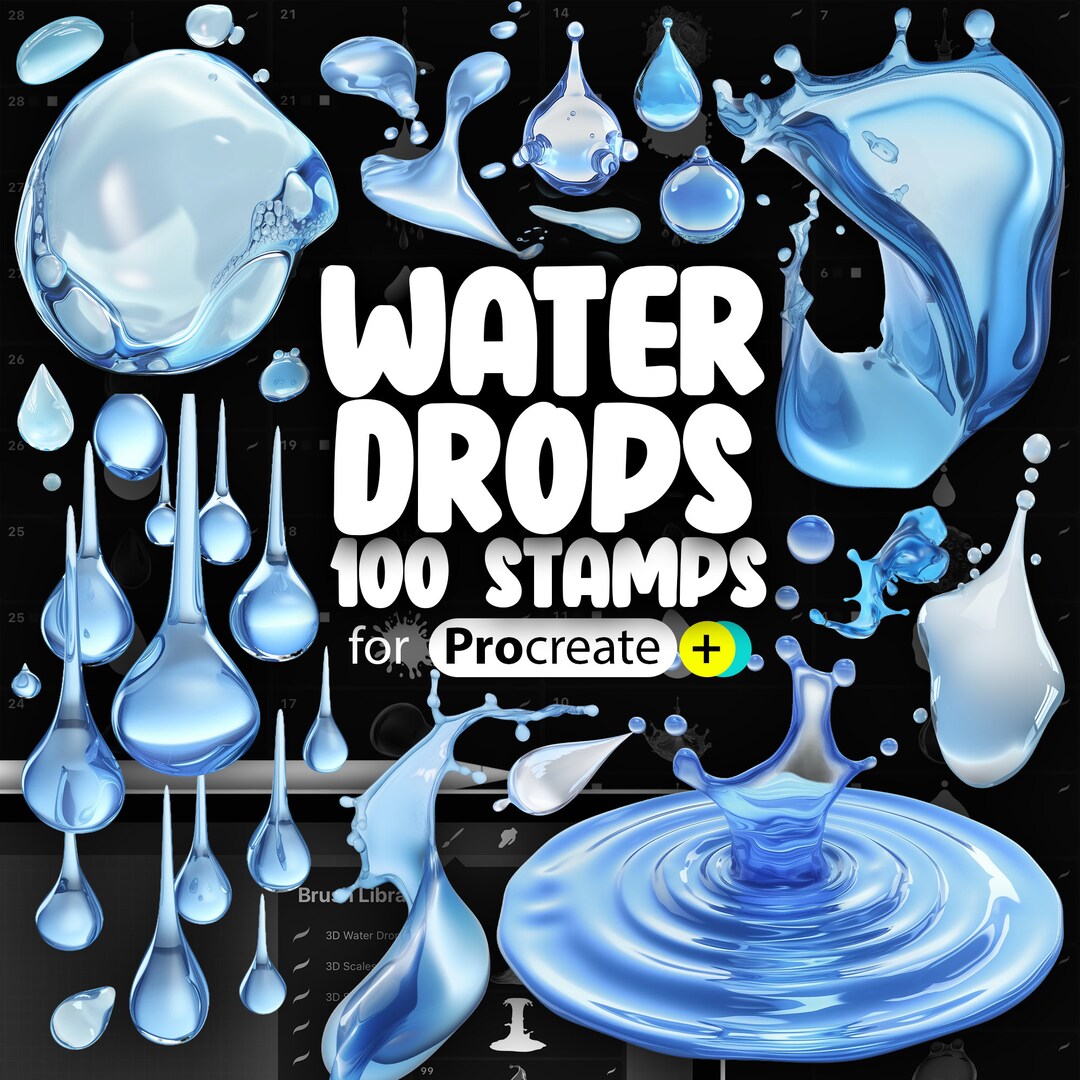 100 Procreate Water Drops Stamps Brushes | Procreate Water Splash Stamp ...