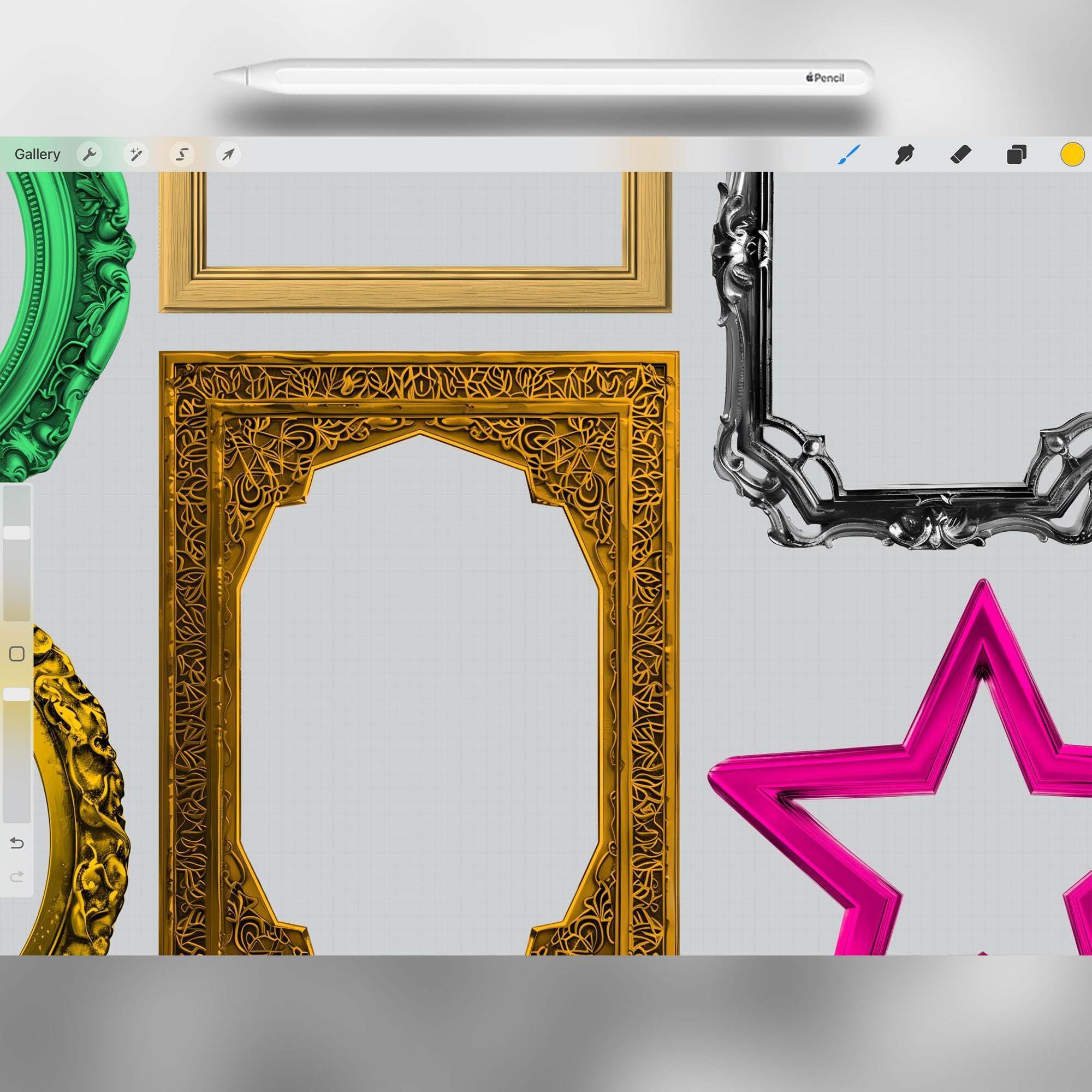 140 Procreate 2D Frames Stamp Brushes | Procreate Wooden Frame ...