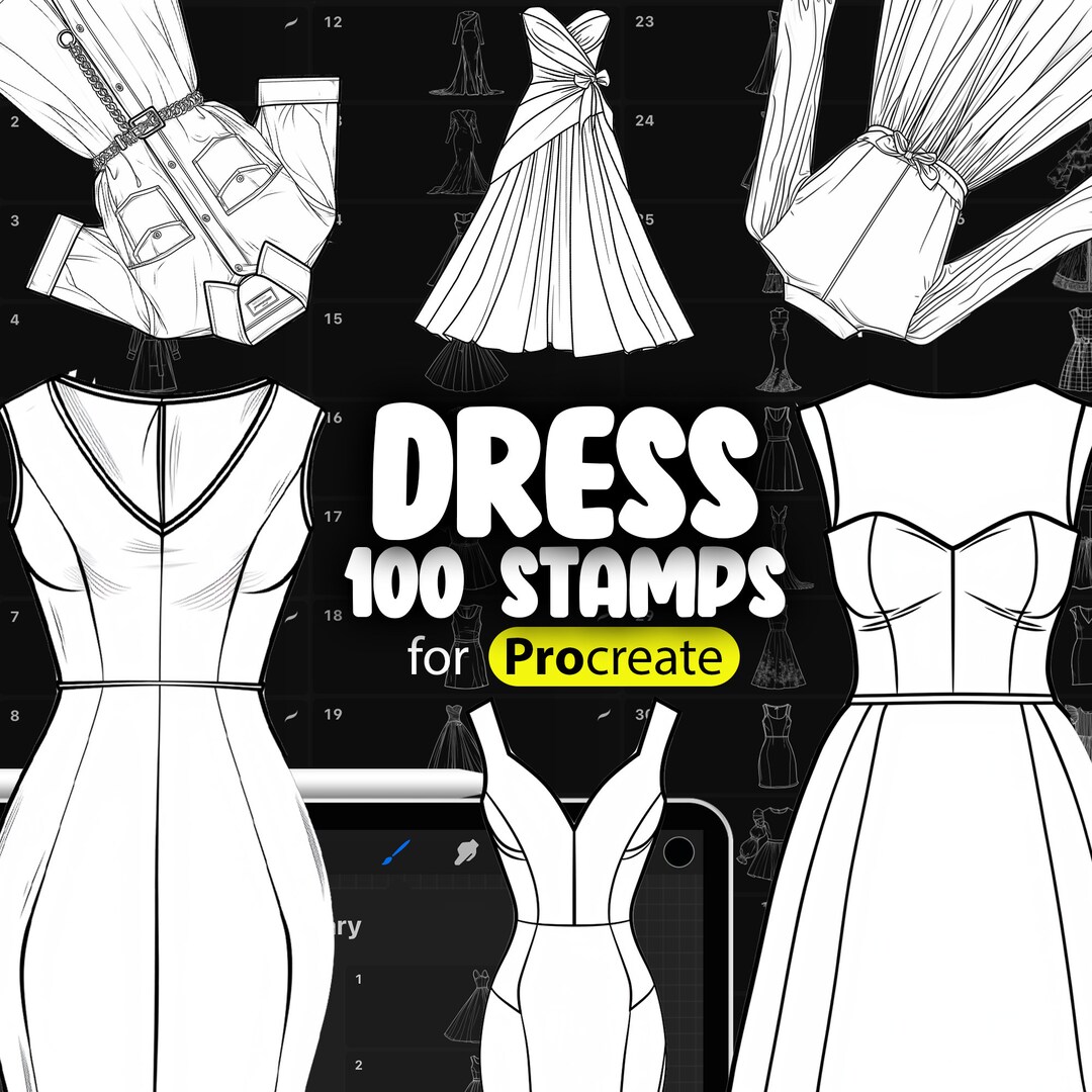 100 Procreate Dresses Stamp Brushes Procreate Clothing Stamp Brushes ...