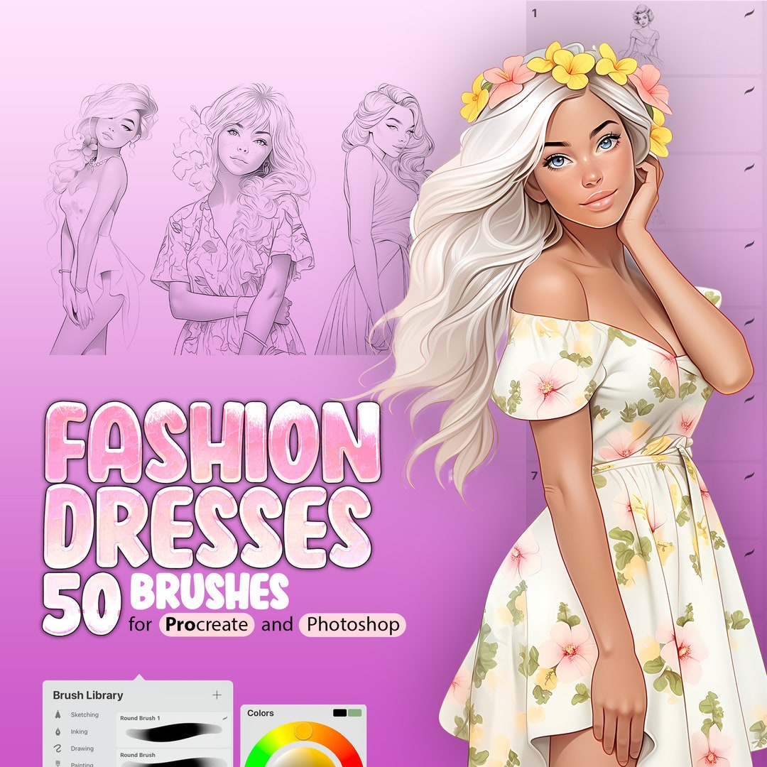 50 Fashion Dresses Stamp Brushes for Procreate, Procreate Beautiful ...