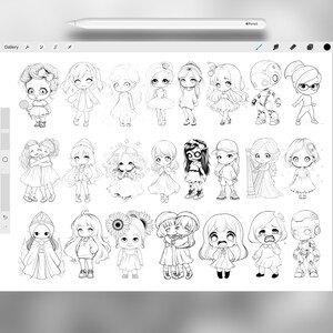 120 Procreate Cute Chibi Girls Stamp Brushes Procreate Chibi Characters ...
