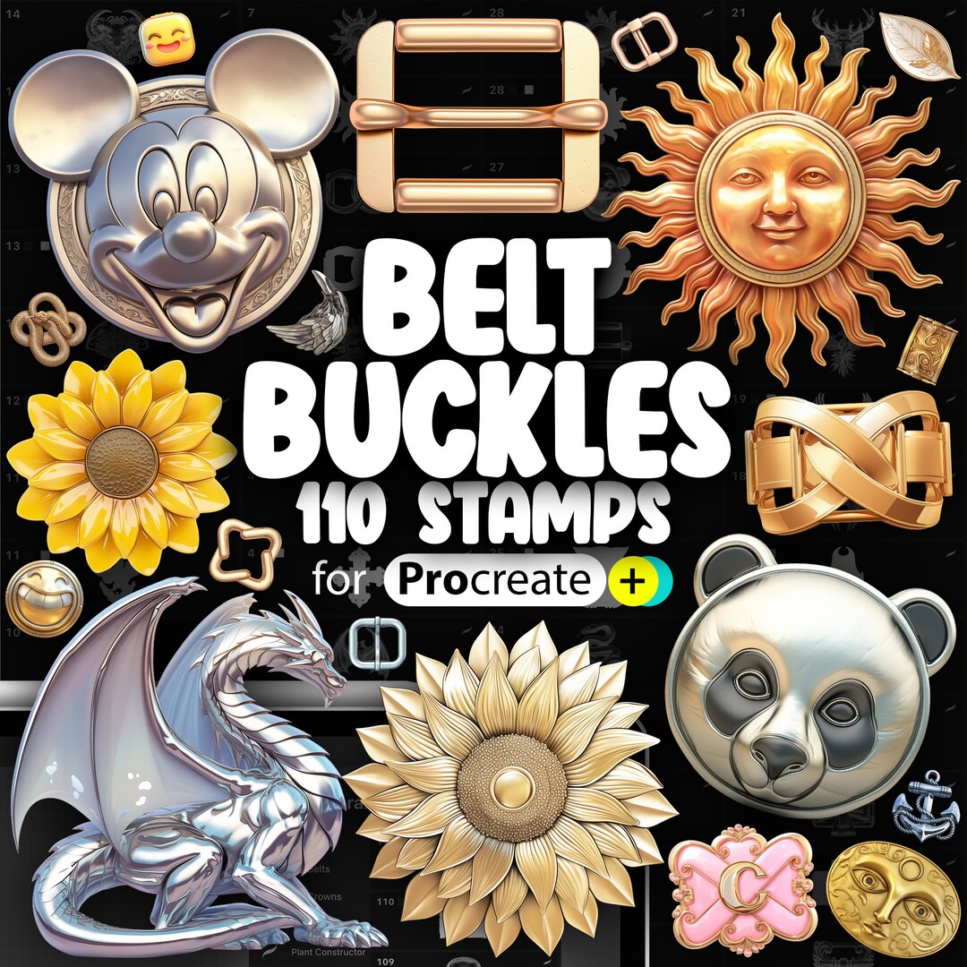 110 Procreate 3D Belt Buckles Stamp Brushes | Procreate Fashion Belt ...
