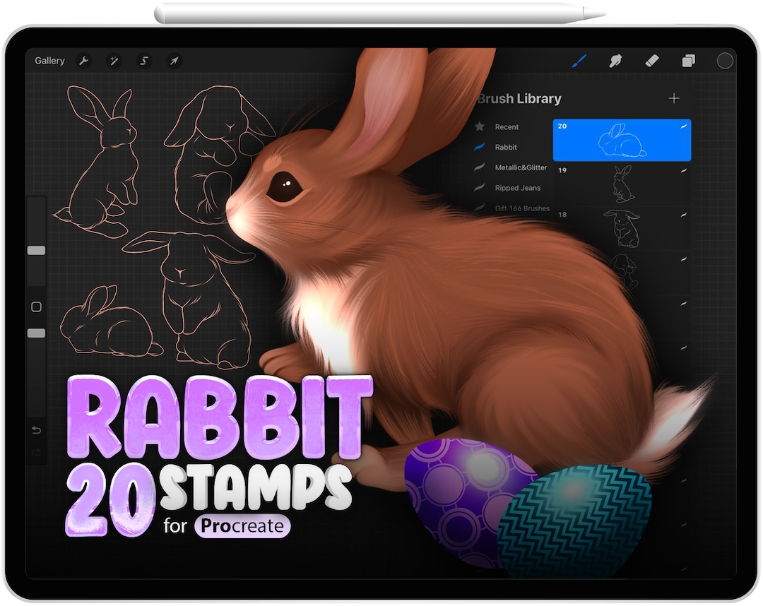 20 Rabbit Stamps for Procreate, Easter Brush for Procreate, Hare Stamps ...