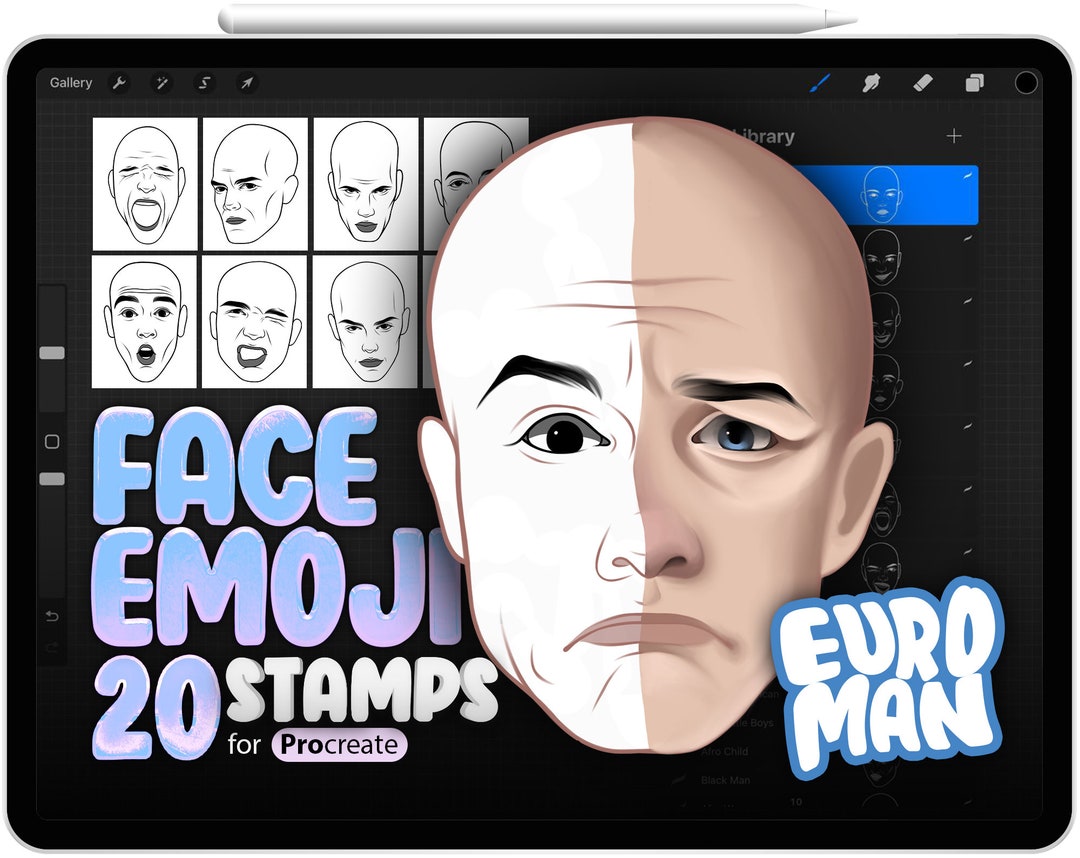 20 Procreate European Man Face Emotion Stamp Brushes, Procreate Face ...