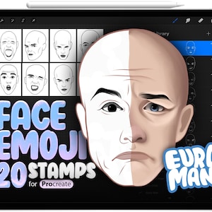 20 Procreate European Man Face Emotion Stamp Brushes, Procreate Face ...