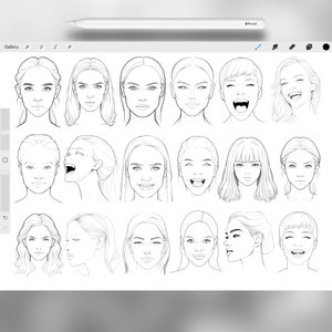 110 Procreate Female Head Stamps Part -2 | Procreate Woman Head Stamp ...