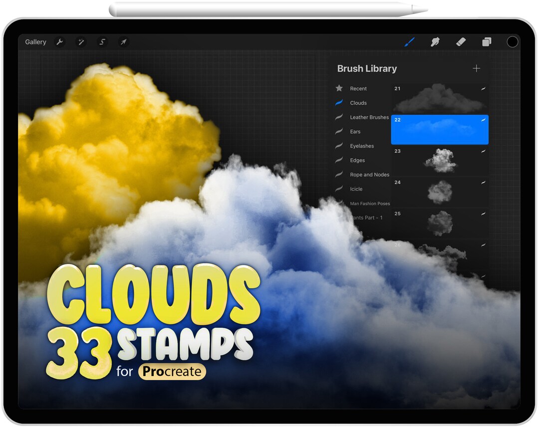 33 Procreate Clouds Stamp Brushes, 33 Photoshop Clouds Stamp Brushes, Cloudy Stamps - Etsy