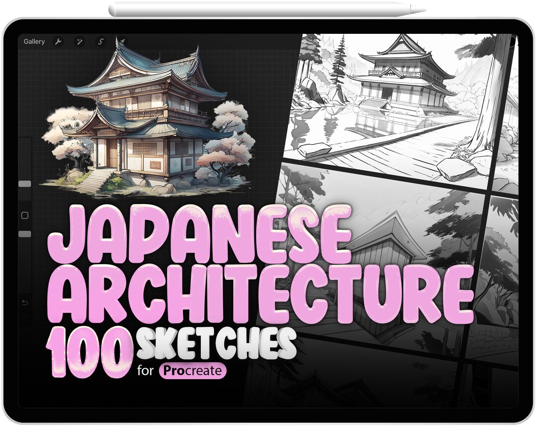 100 Procreate Traditional Japanese Architecture Building Sketches ...