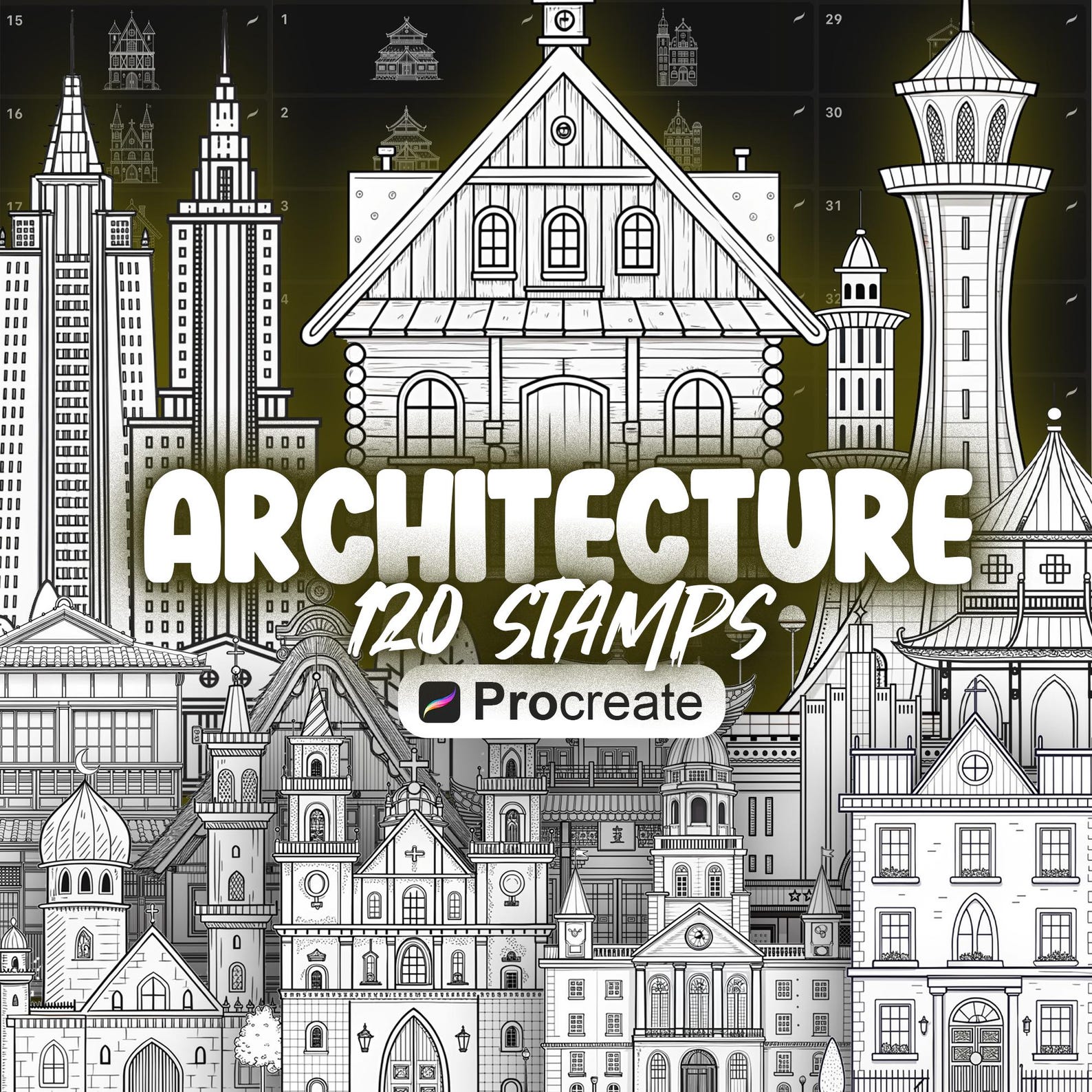 120 Procreate Architecture Stamps | Procreate House Stamps | Procreate ...