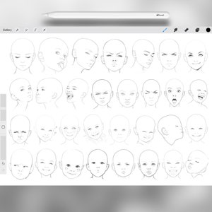 100 Procreate Girl's Heads Base Stamps | Photoshop Female Head Guide Brush | Clip Studio Paint ...