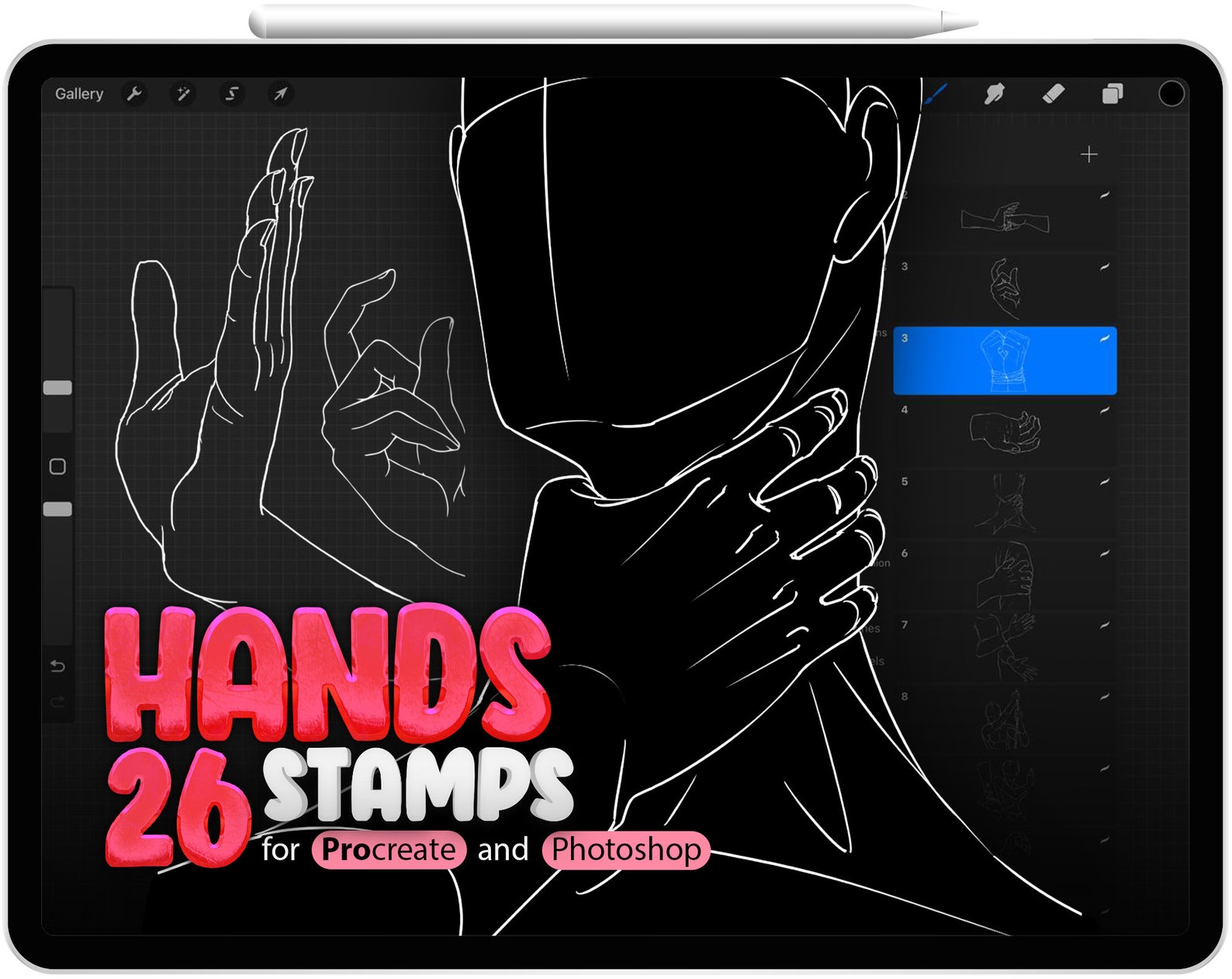26 Hands Drawing Template Procreate Stamp Brushes 26 Hands - Etsy