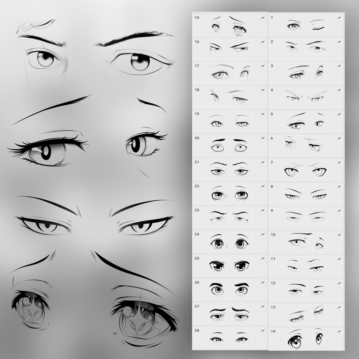 110 Procreate Anime Eyes Stamps | Photoshop Manga Eyes Brushes | Clip ...