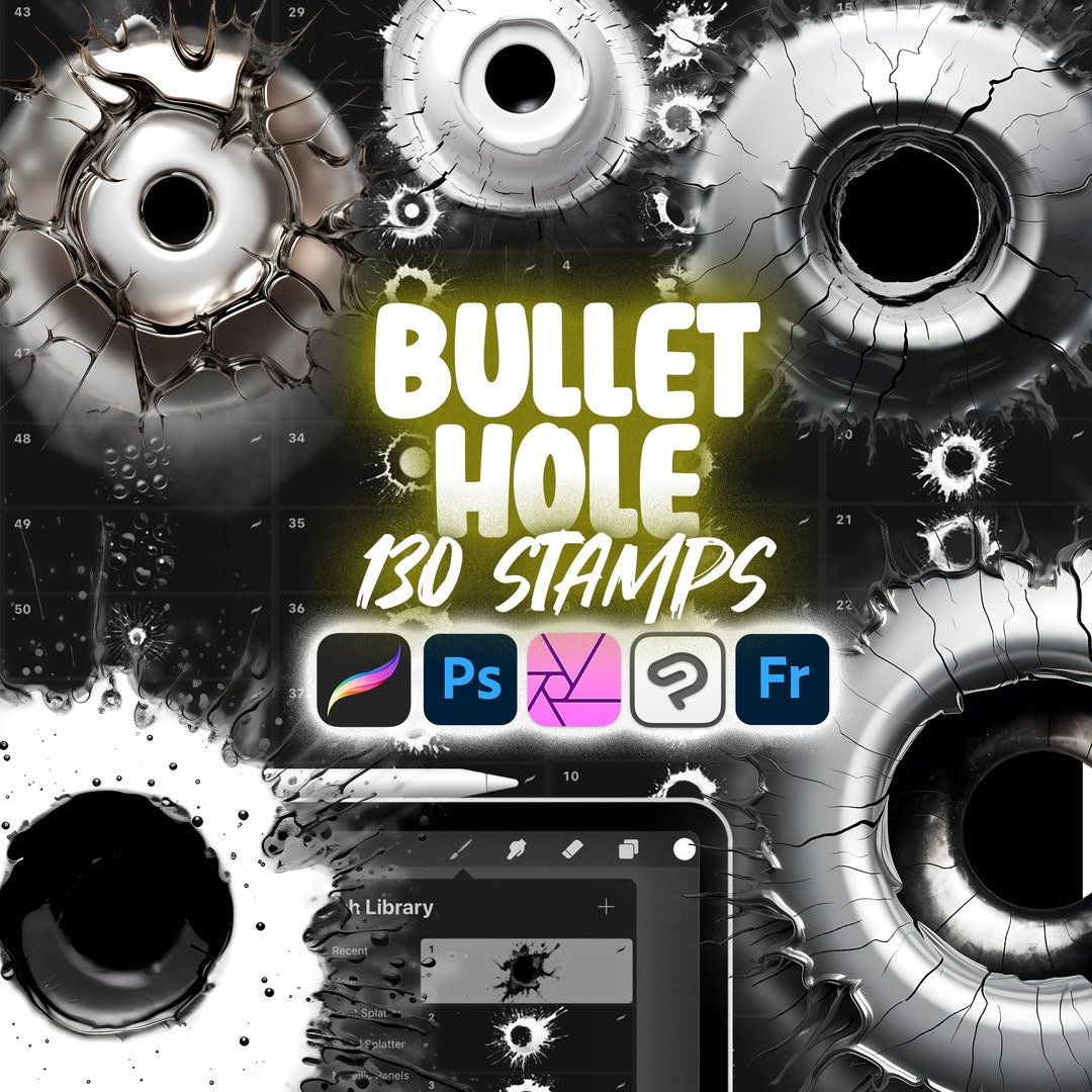 130 Procreate Bullet Holes Stamp Brushes | Procreate Shot Hole Stamp ...