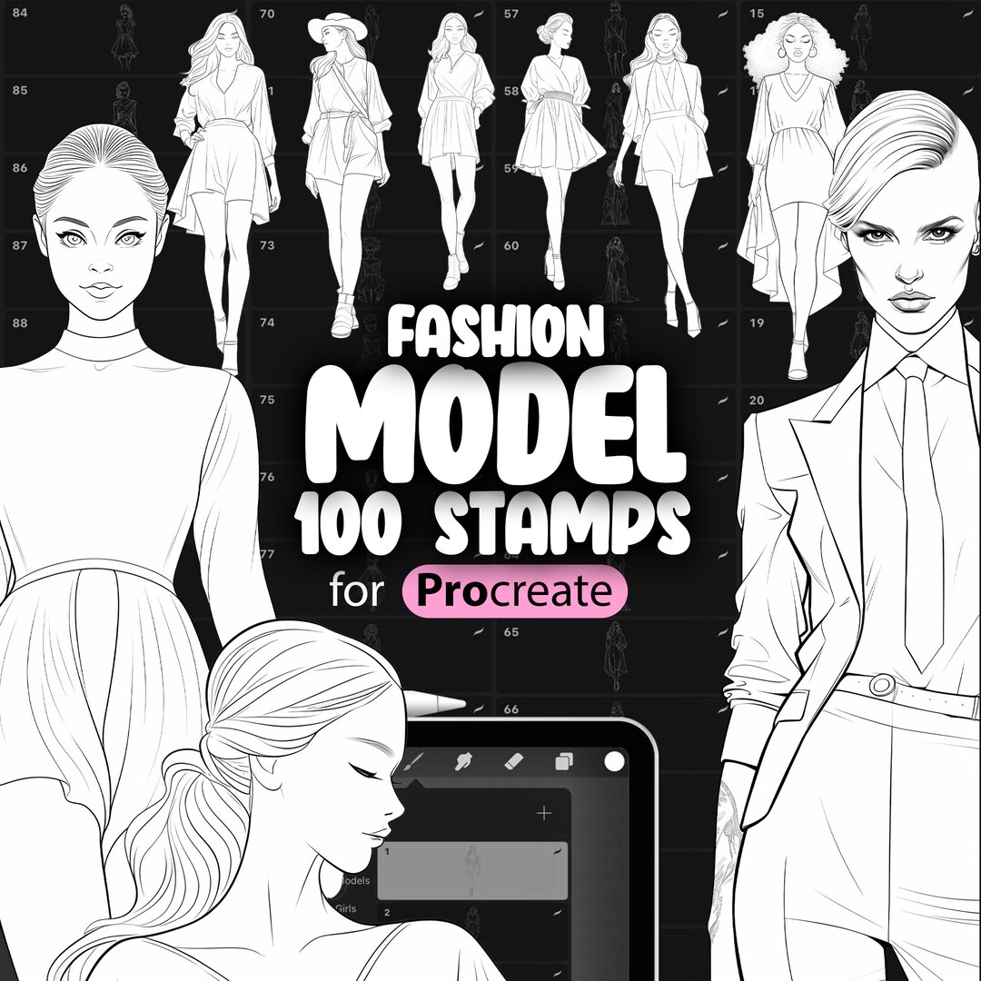 100 Procreate Top Fashion Models Stamp Brushes Procreate Full Height ...