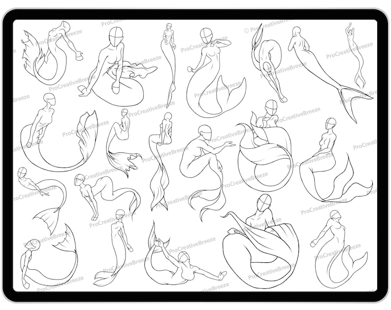 20 Procreate Mermaid Stamp Brushes, Procreate Poses Brushes, Procreate ...