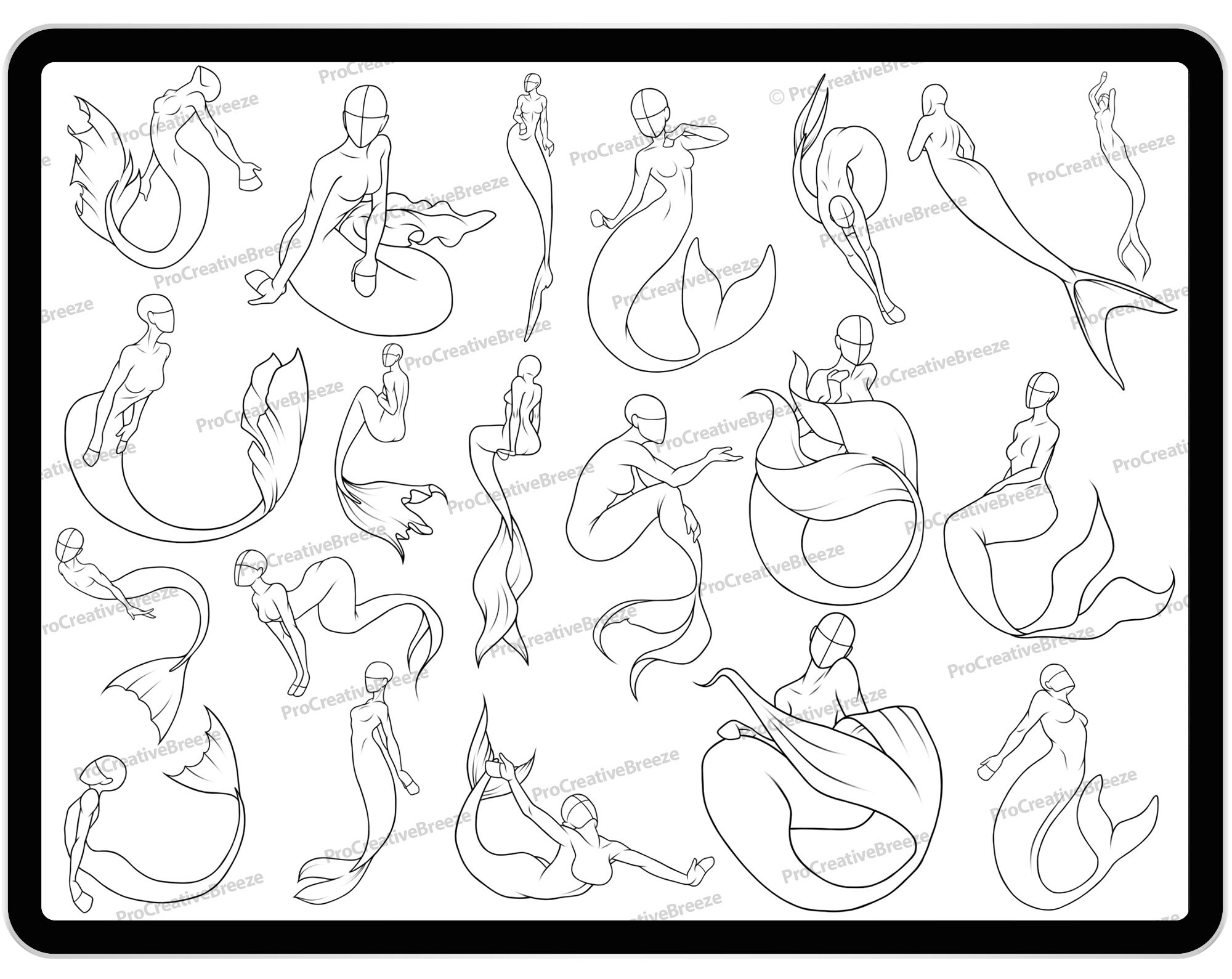 20 Procreate Mermaid Stamp Brushes Procreate Poses Brushes - Etsy