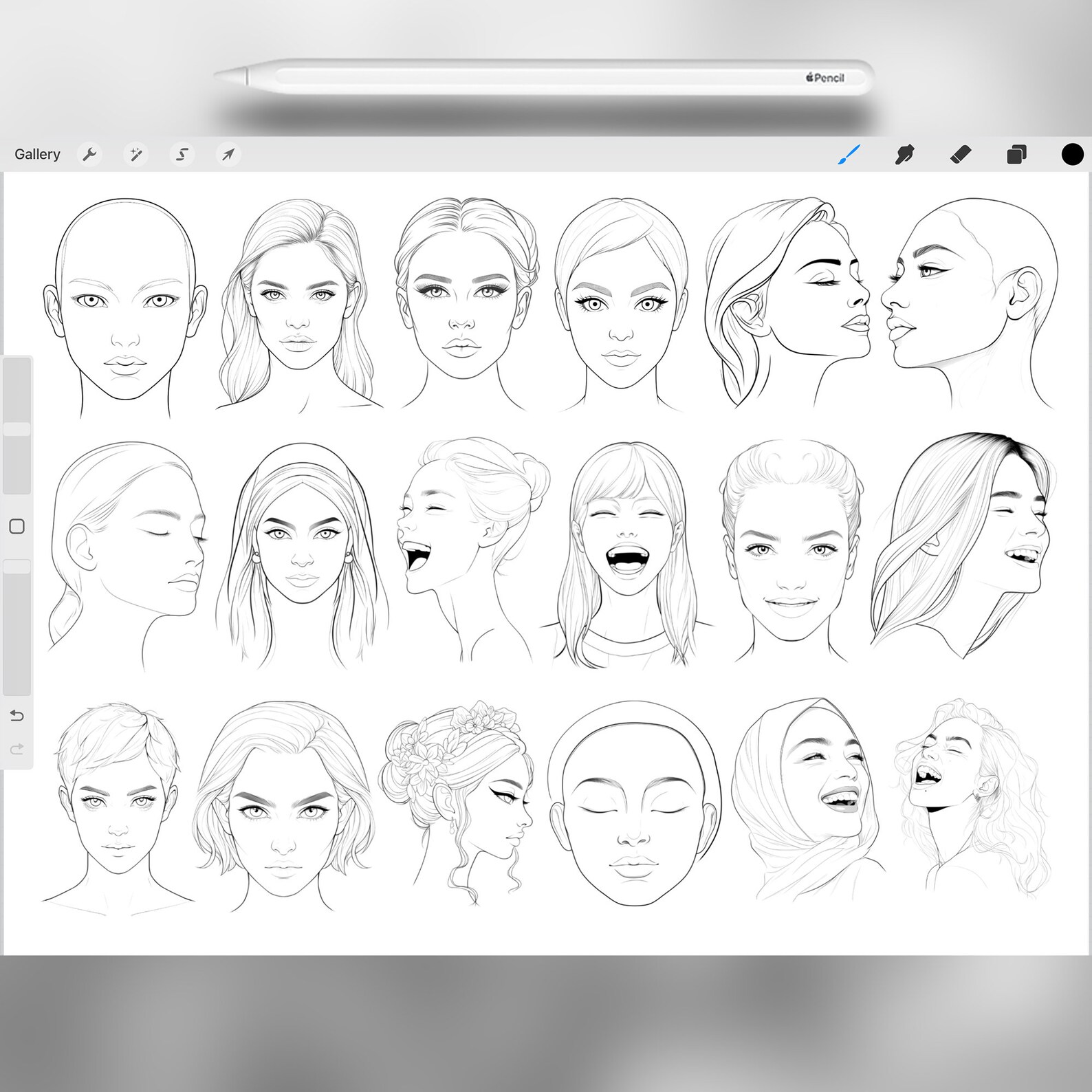 110 Procreate Female Head Stamps Part 3 Procreate Woman Head Stamp ...