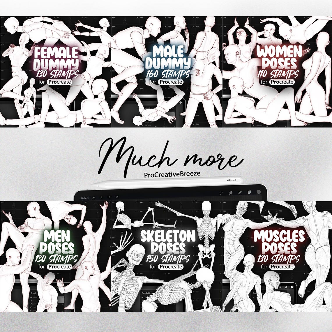 130 Procreate Female Muscular Poses Stamps | Procreate Body Anatomy ...