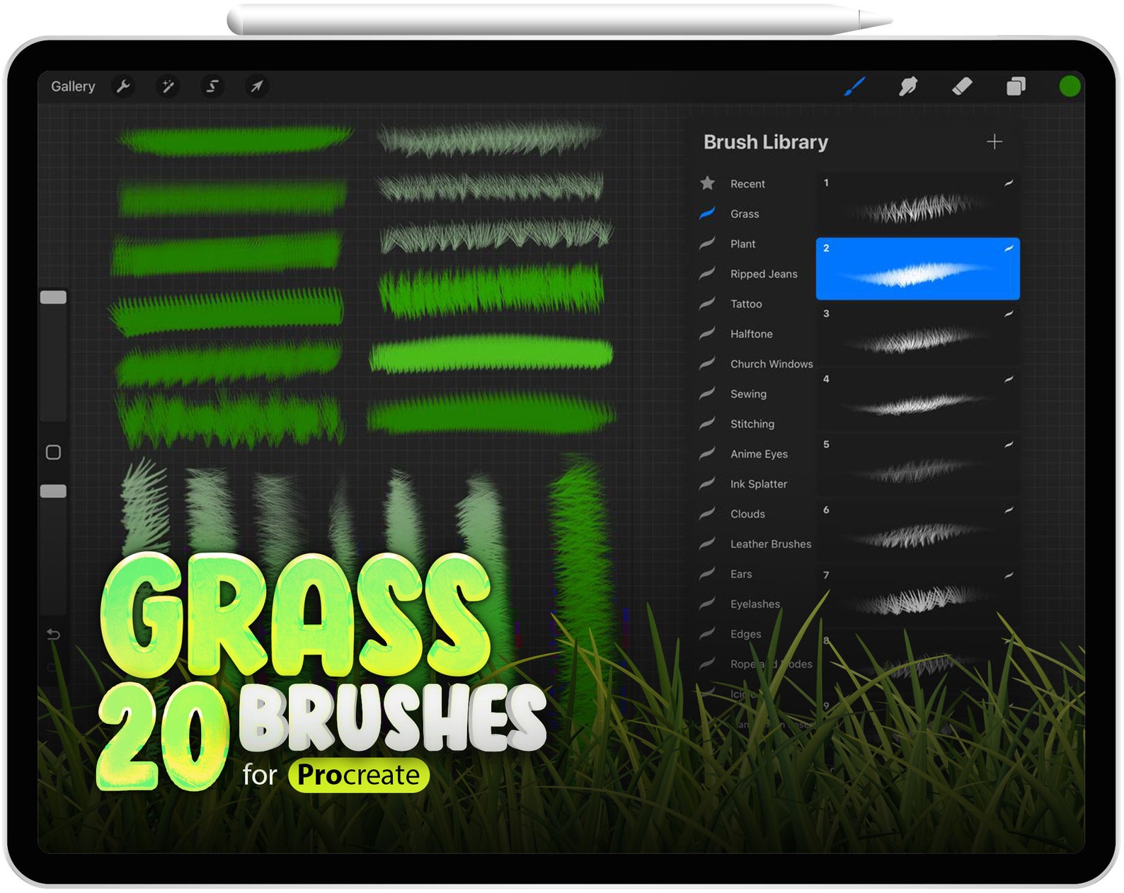 20 Procreate Grass Stamp Brushes, 20 Photoshop Grass Stamp Brushes ...
