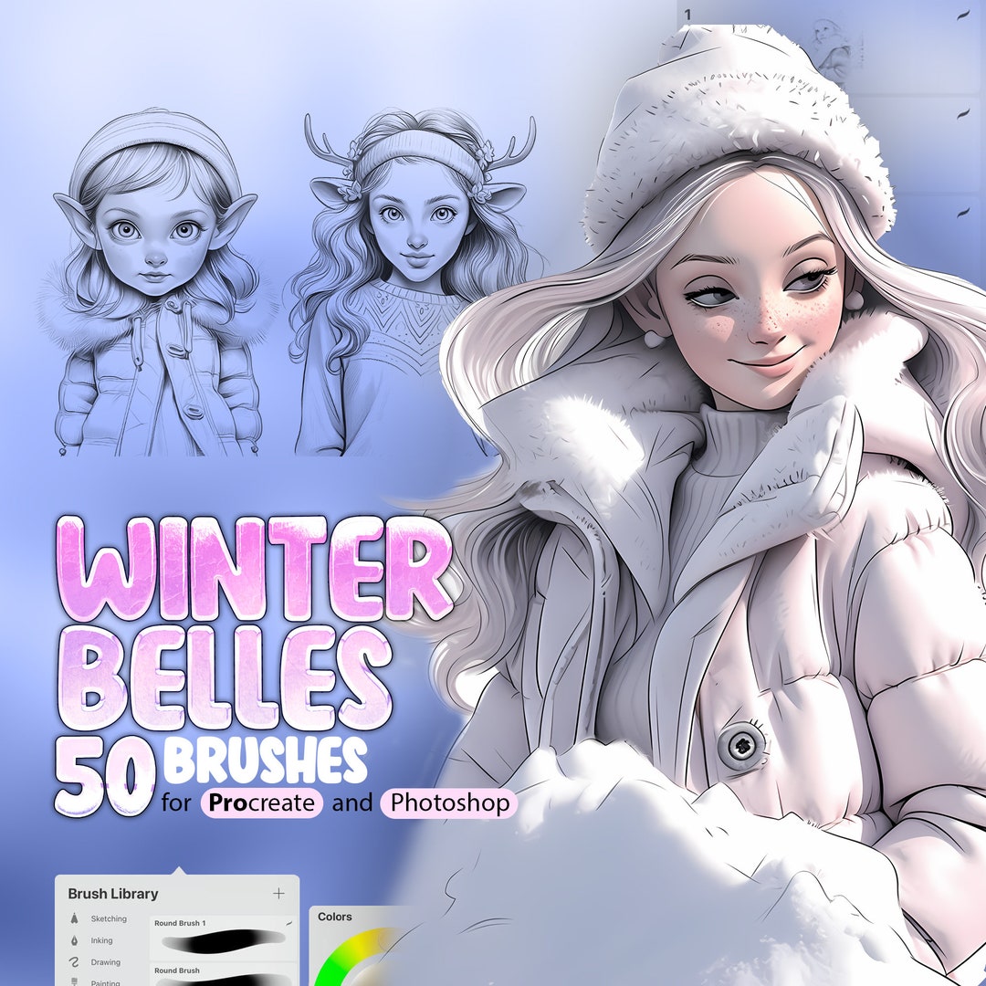 50 Winter Belles Procreate Stamp Brushes, Winter Girls Procreate, Snow ...