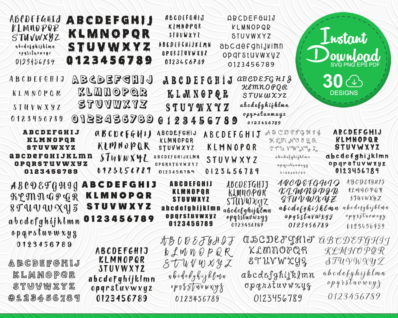 30 Fonts Bundle SVG Design Letters Numbers | Etsy