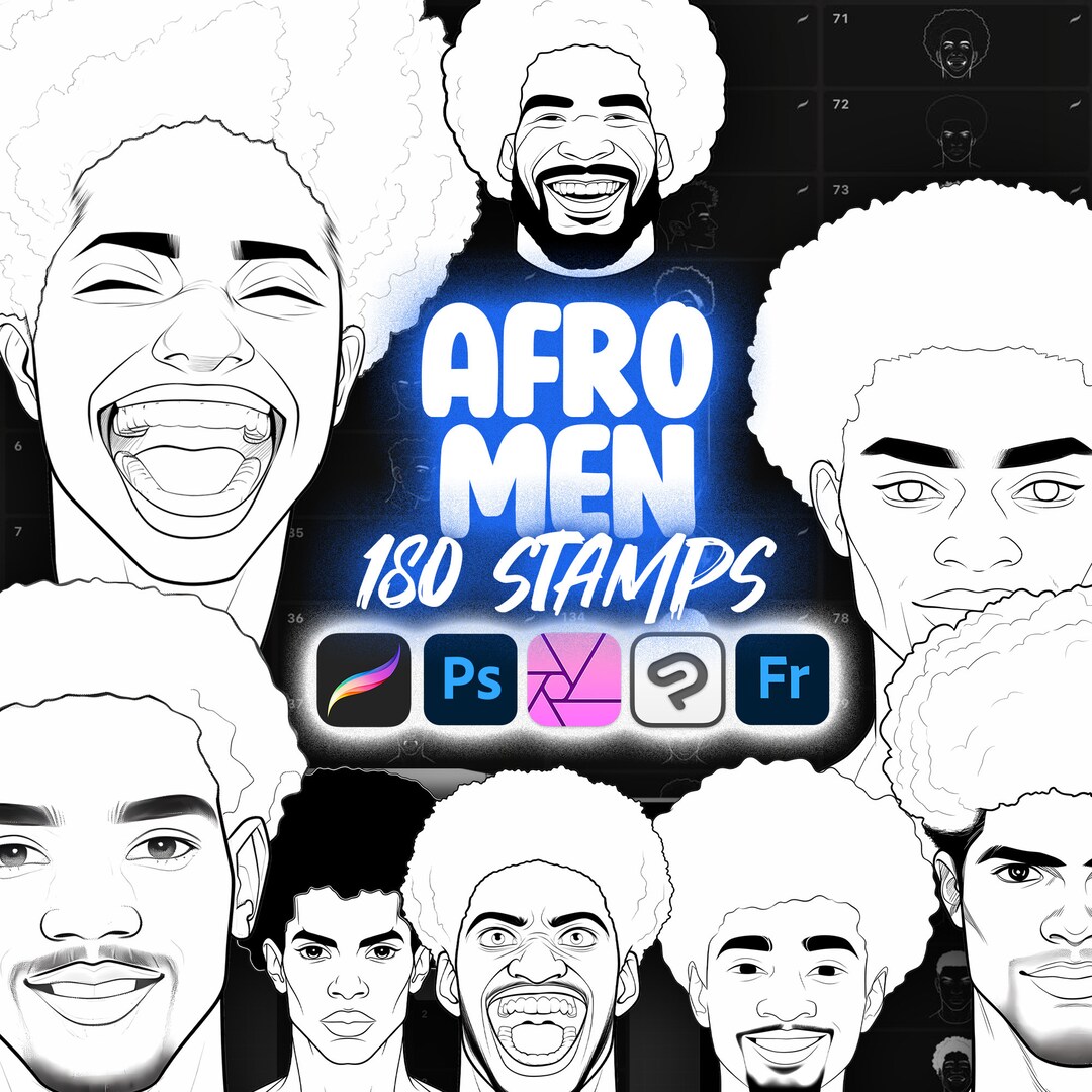 180 Procreate Afro Men Stamp Brushes | Procreate African-american Man ...