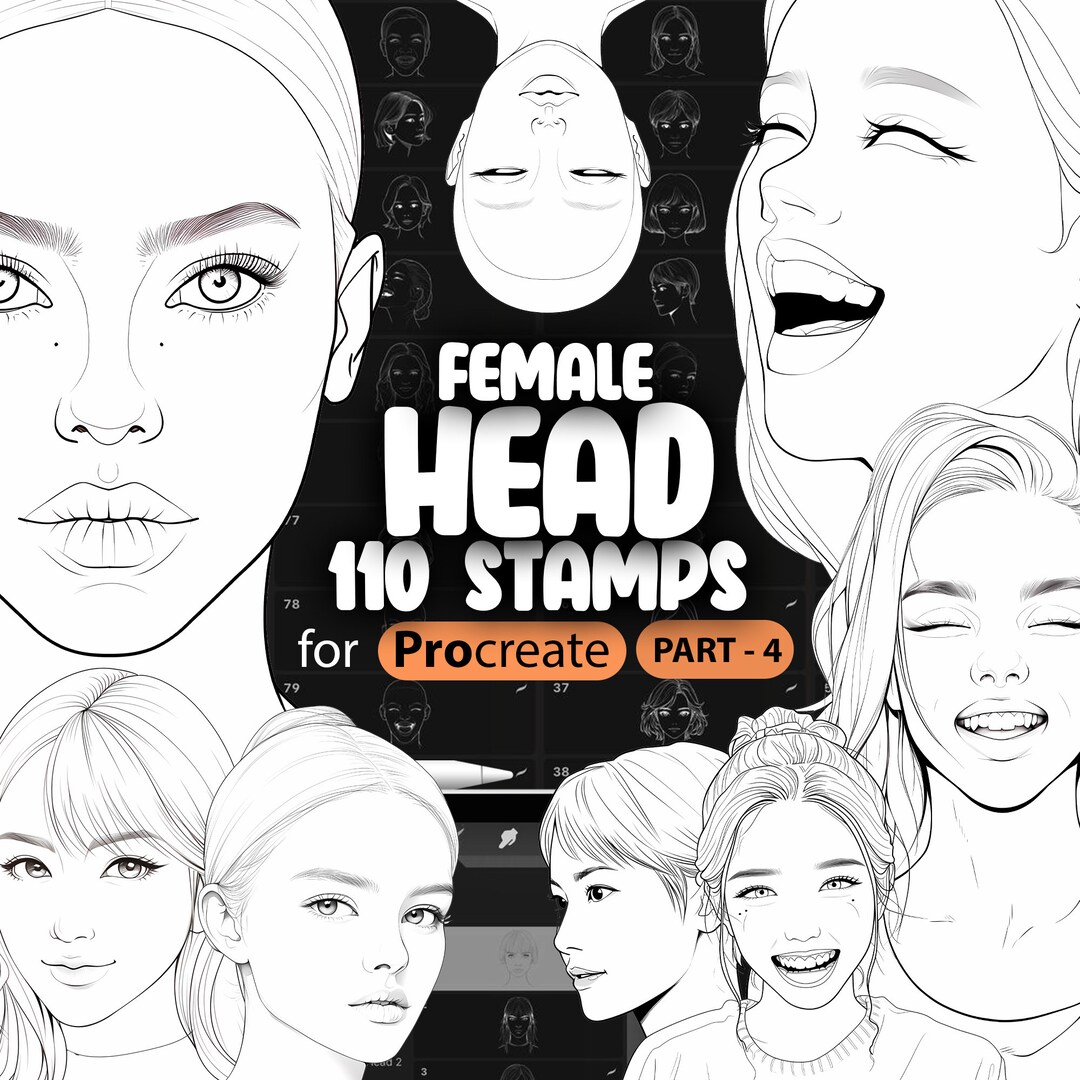 110 Procreate Female Head Stamps Part -4 | Procreate Woman Head Stamp ...