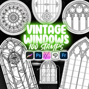 100 Procreate Vintage Windows Stamps Photoshop Gothic Windows Brush ...