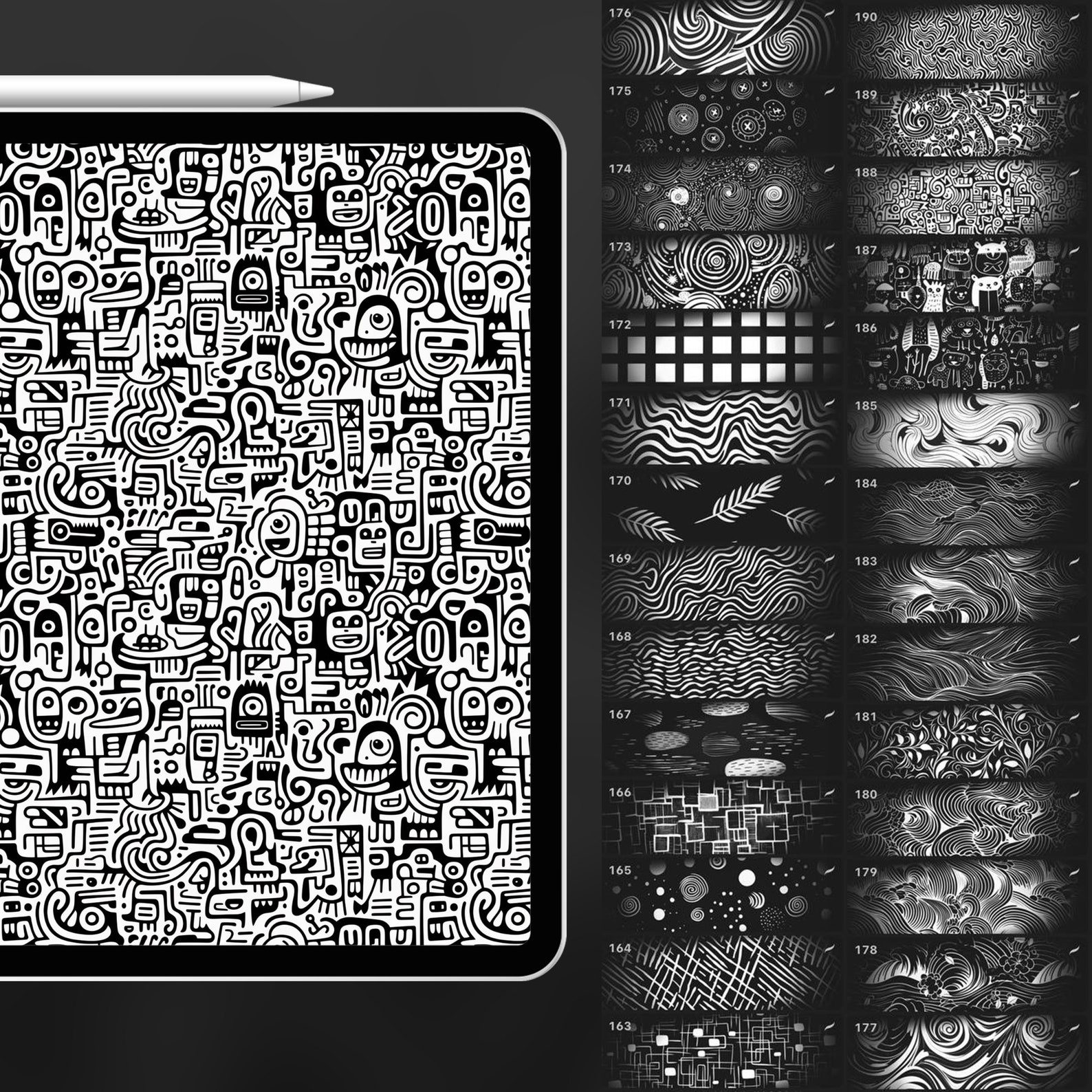 190 Procreate Doodle Patterns Fabric Procreate Texture Seamless Brushes ...