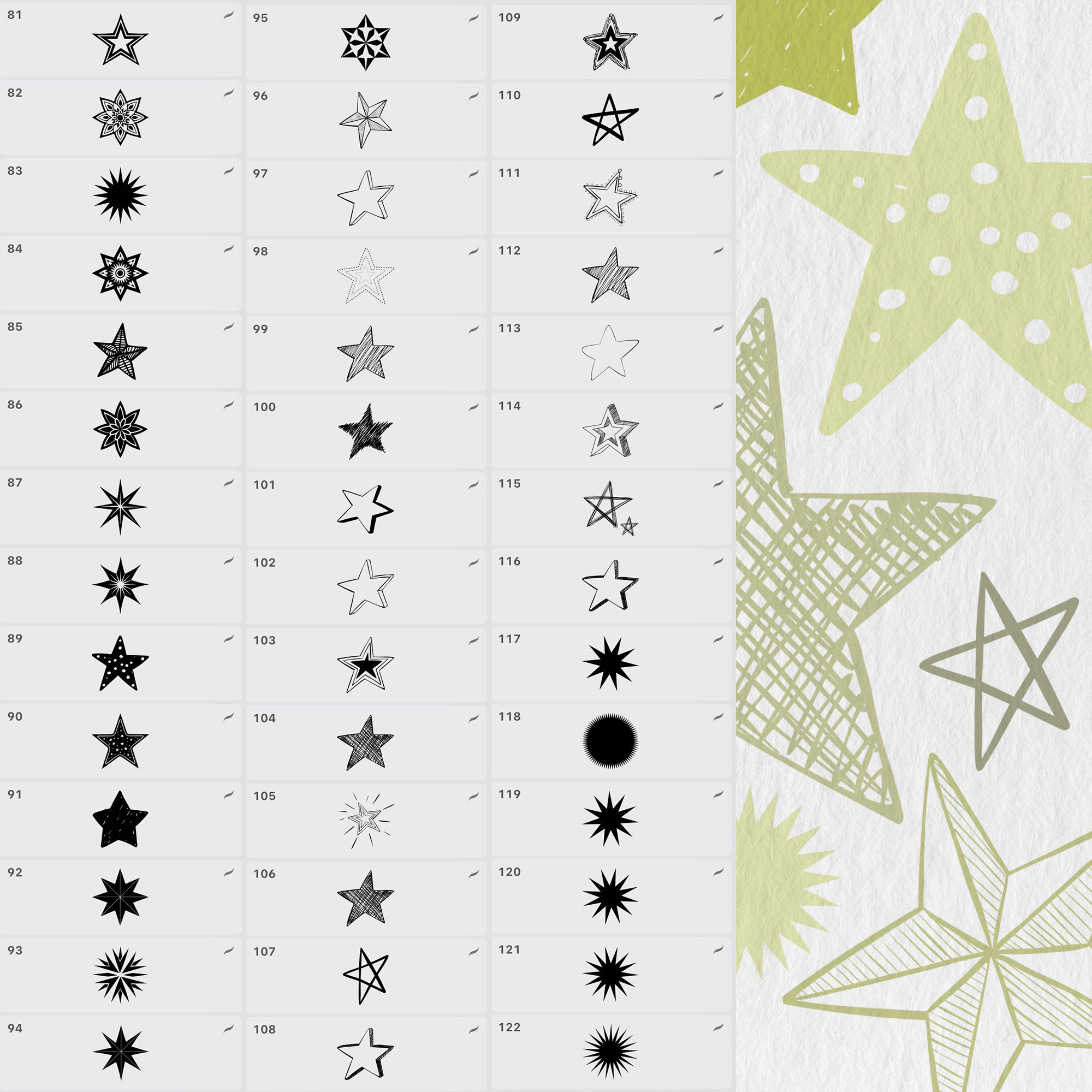 190 Procreate Stars Stamp Brushes | Photoshop Abstract Star Brush ...