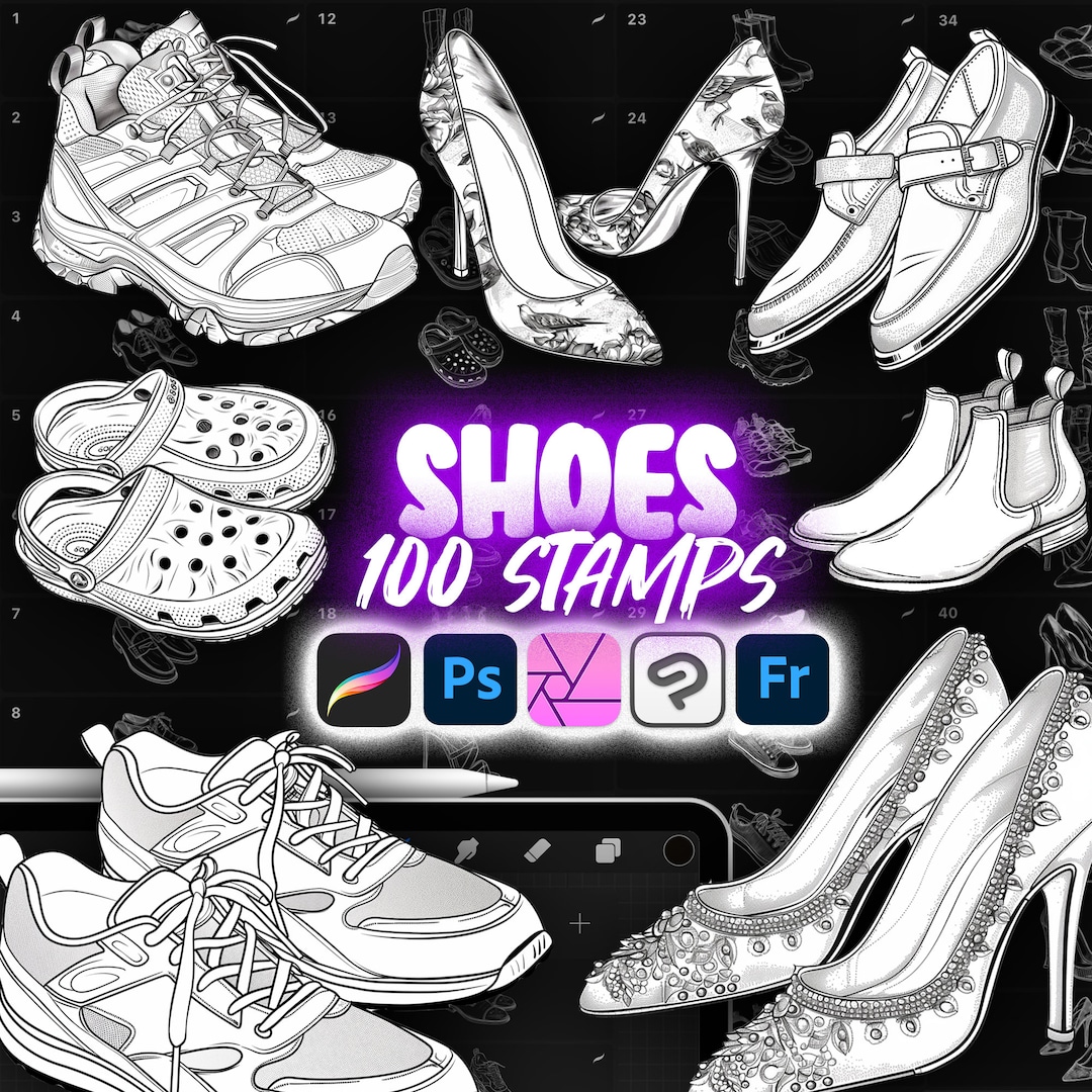 100 Procreate Women Shoes Stamp Brushes | Procreate High Heels Stamp ...