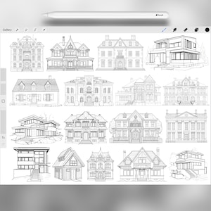 120 Procreate Buildings Sketches Stamp Brushes | Architecture Procreate ...