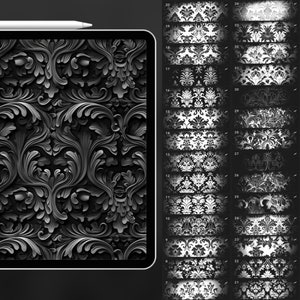 110 Procreate Damask Patterns | Traditional Floral Damask Procreate Texture Seamless Brushes ...