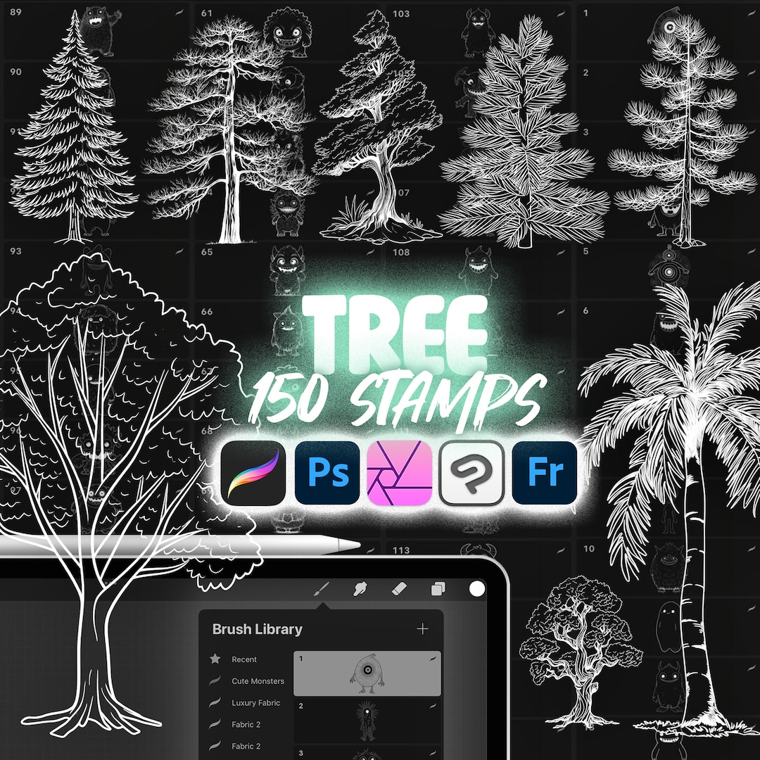 150 Procreate Tree Stamps | Realistic Tree Brushes for Procreate ...