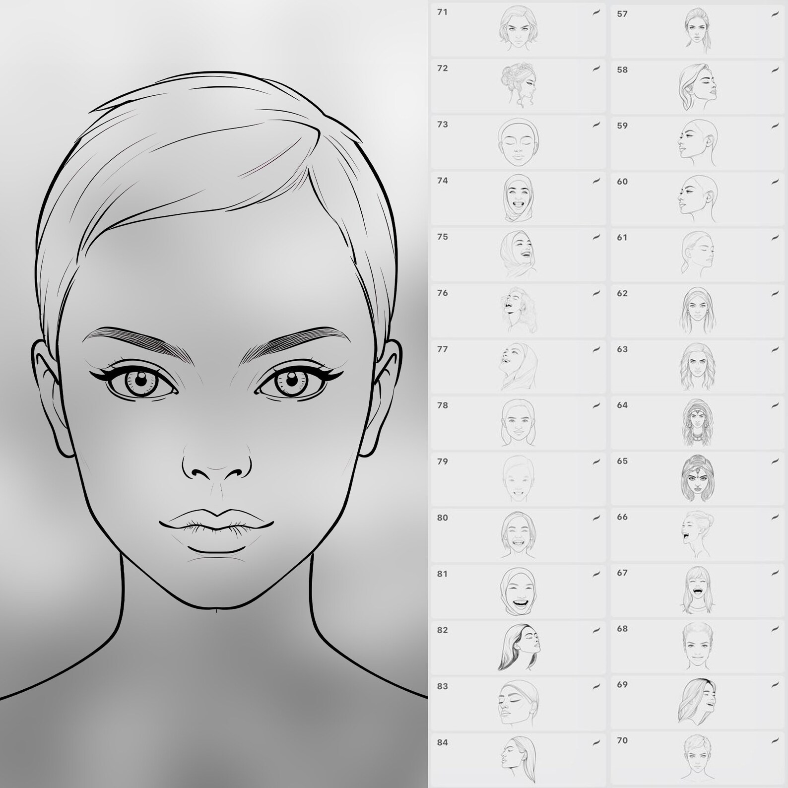 110 Procreate Female Head Stamps Part 3 Procreate Woman Head Stamp ...
