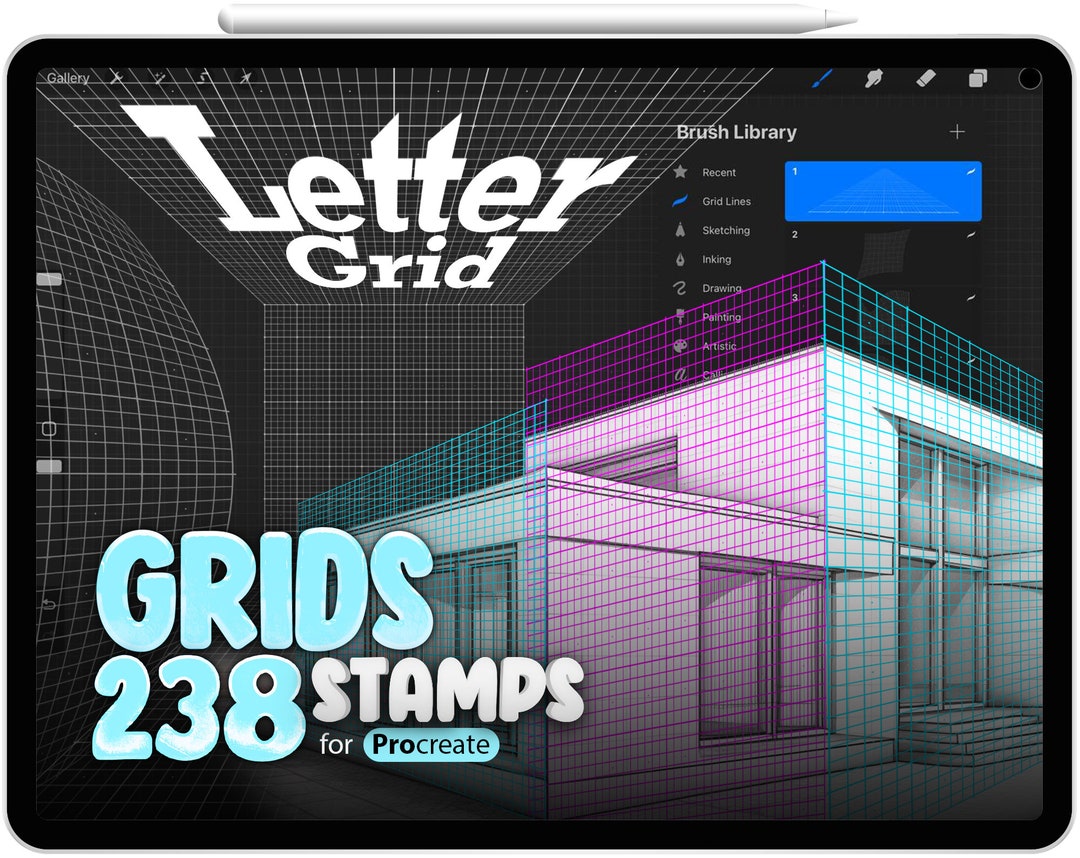 238 Procreate Grid Lines Stamps, Lettering Grids Procreate Brush ...