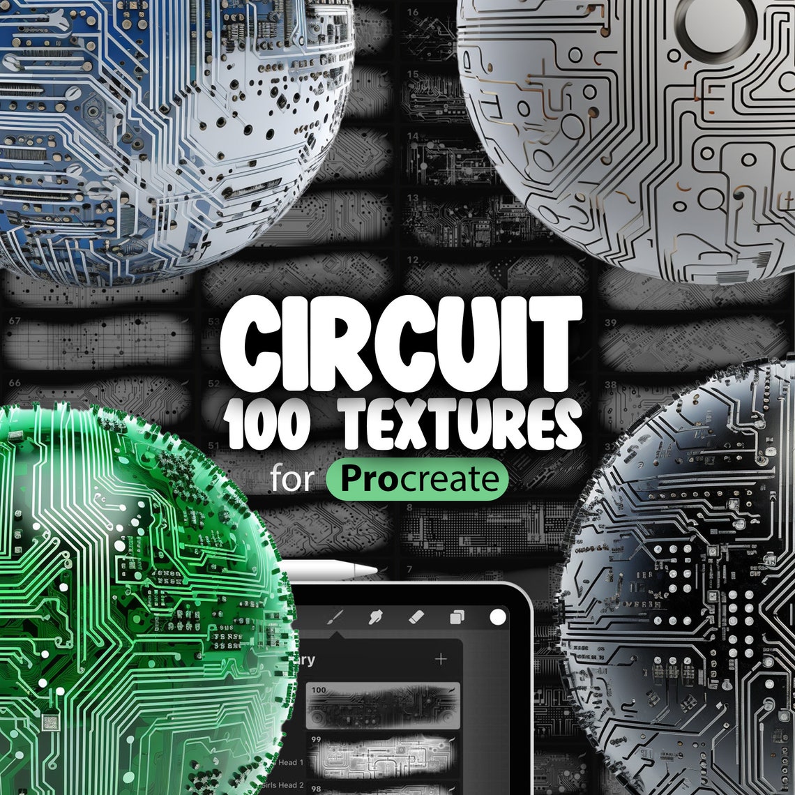 100 Procreate Circuit Textures | Procreate Classic Green PCB Texture ...