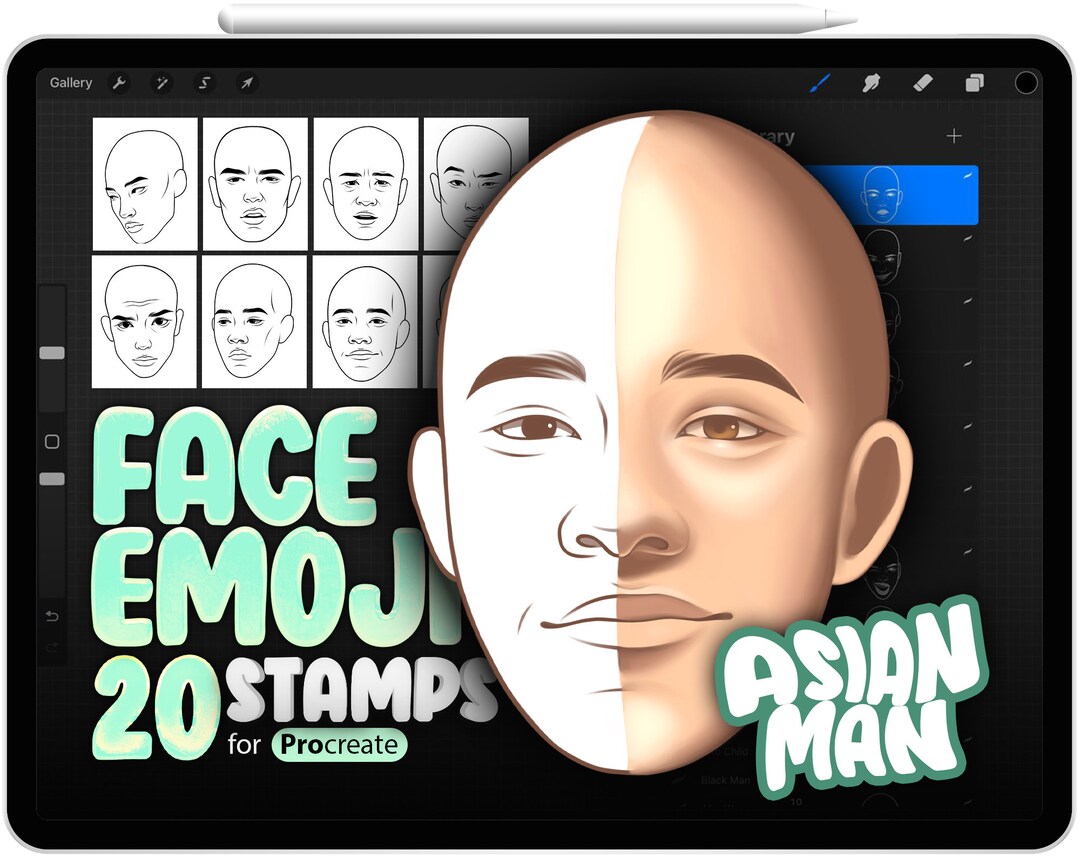 20 Procreate Asian Man Face Emotions Stamp Brushes, Procreate Asian ...