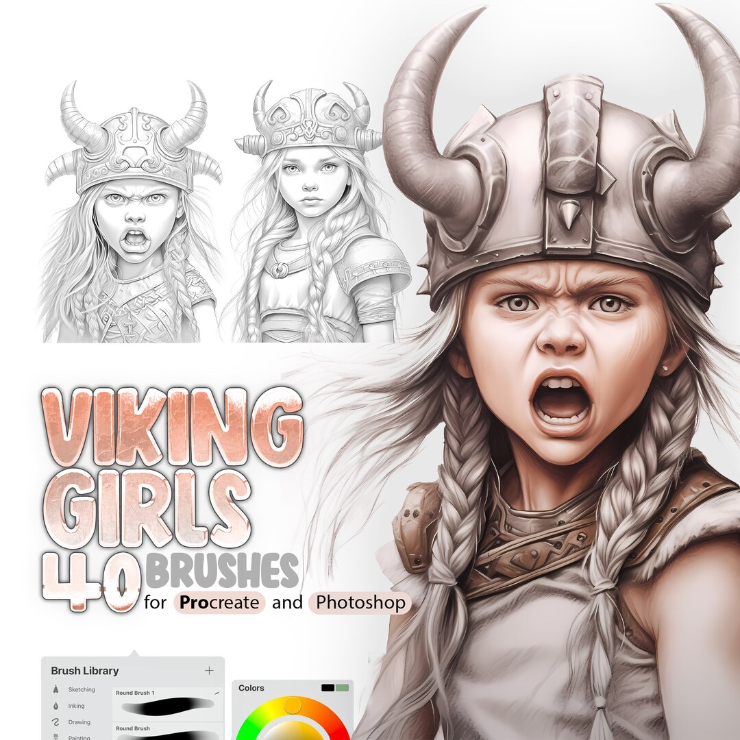 40 Viking Princesses Procreate Stamp Brushes, 40 Viking Princesses ...