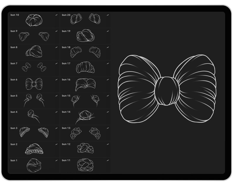 20 Procreate Bun Hairstyle Stamp Brushes Procreate Hairdo - Etsy