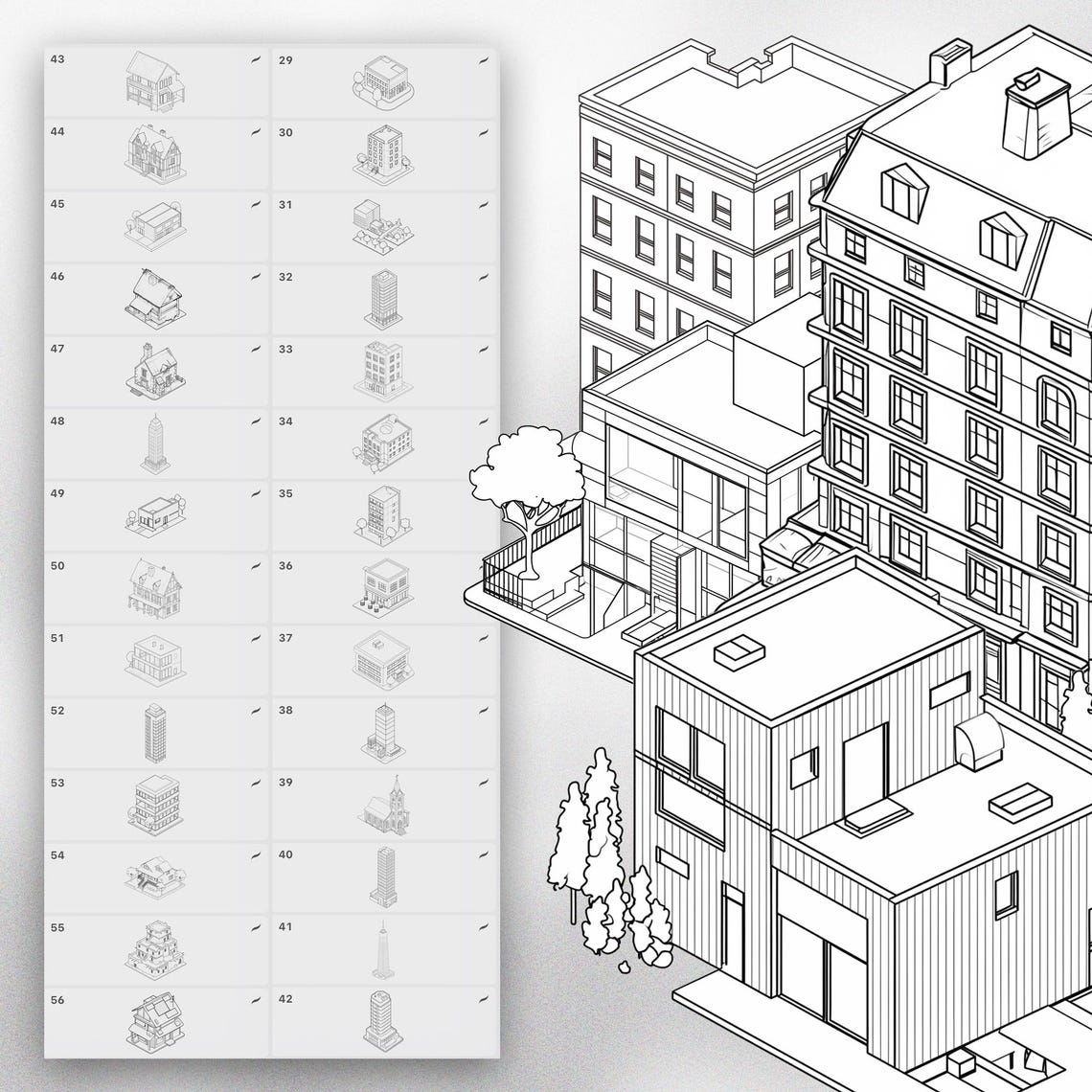 100 Procreate Isometric Buildings Stamps | Procreate Isometric House ...