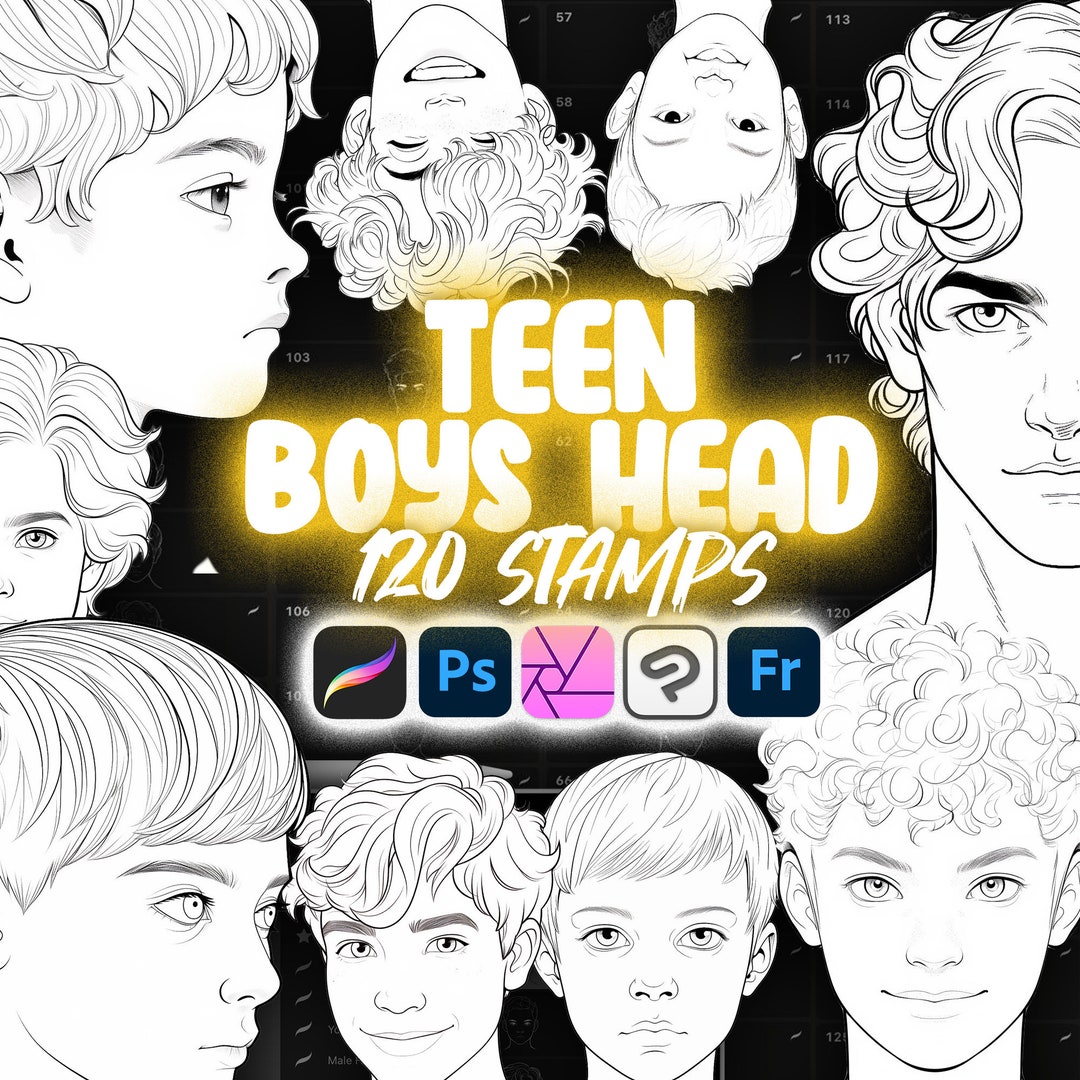 120 Procreate Teen Boys Head Stamp Brushes (aged 13-17 Years Old ...